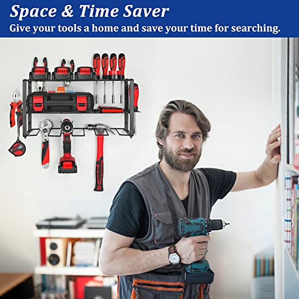 Handwell Tool Storage Organizer, 3 Layers, Heavy Duty Steel, Wall Mounted, Tool Rack for Tool Room, Workshop, Garage