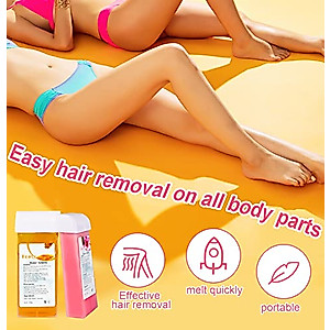 Wax Roller Kit for Hair Removal,Roller Waxing Kit,Roll On Wax Kit For Hair Removal Sensitive Skin,Roll On Wax Kit For Face,Arms, Legs And Larger Areas Of The Body Hair Removal,Roll on Wax Warmer Kit