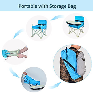 Travel Booster Seat & Activity Chair Folding Portable High Chair for Eating Dining, Camping, Park, Beach or Grandma Use, 2 Oversized Removable Tray with Cup Holder for 6-36 Months Baby(Lvory