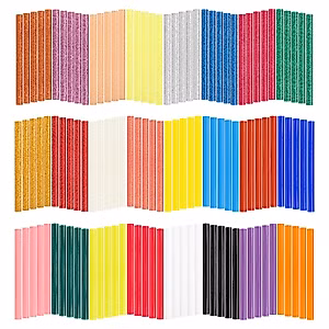 Gartful 120pcs Colored Glue Sticks - 0.28" x 3.9", Mini Size Melt Hot Glue Sticks in 24 Colors, 60pcs Colored + 60pcs Glitter, Multipurpose for Art Craft Project, General Repair, Bonding, Sealing