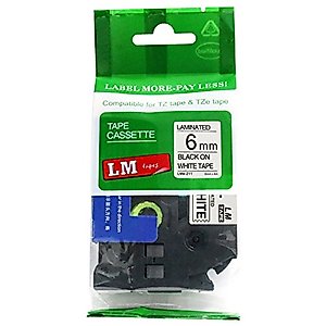 LM Tapes - Brother PT-1280 Label Printer 6mm Black on White Compatible TZe P-Touch Tape (1/4" 0.23 Laminated) for Brother Model PT1280 Label Maker
