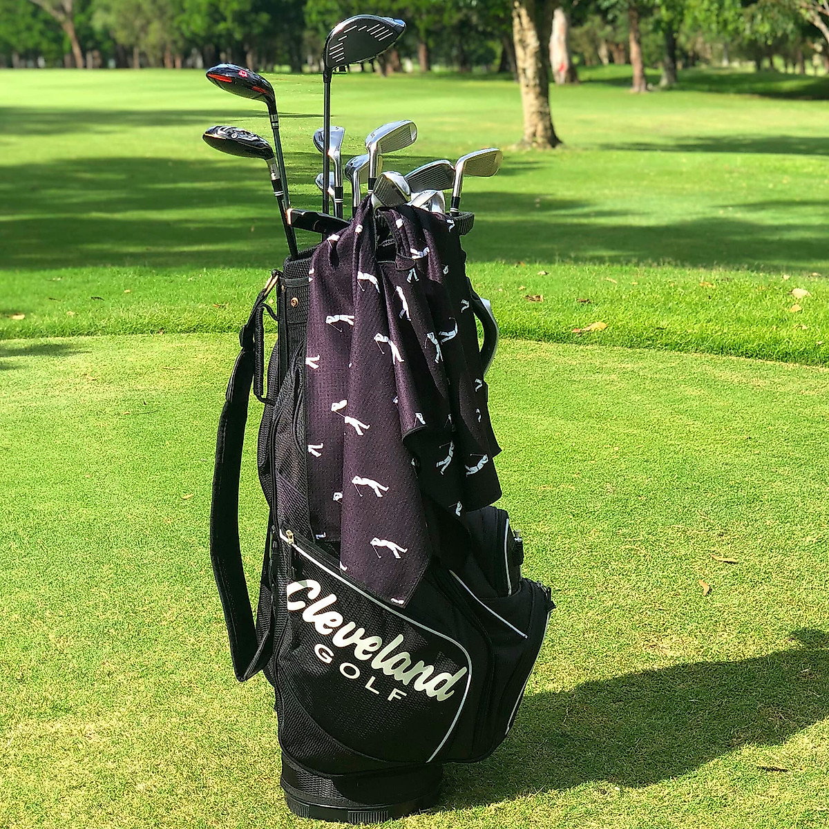 Zippa Large Black Golf Towel I Easy to Clean Clubs, Quick Drying in Rain I Microfiber Golf Towels for Golf Bags, Golf Ball Towel, Golf Club Towel, Golf Equipment, Towel Golf Accessories Men and Women