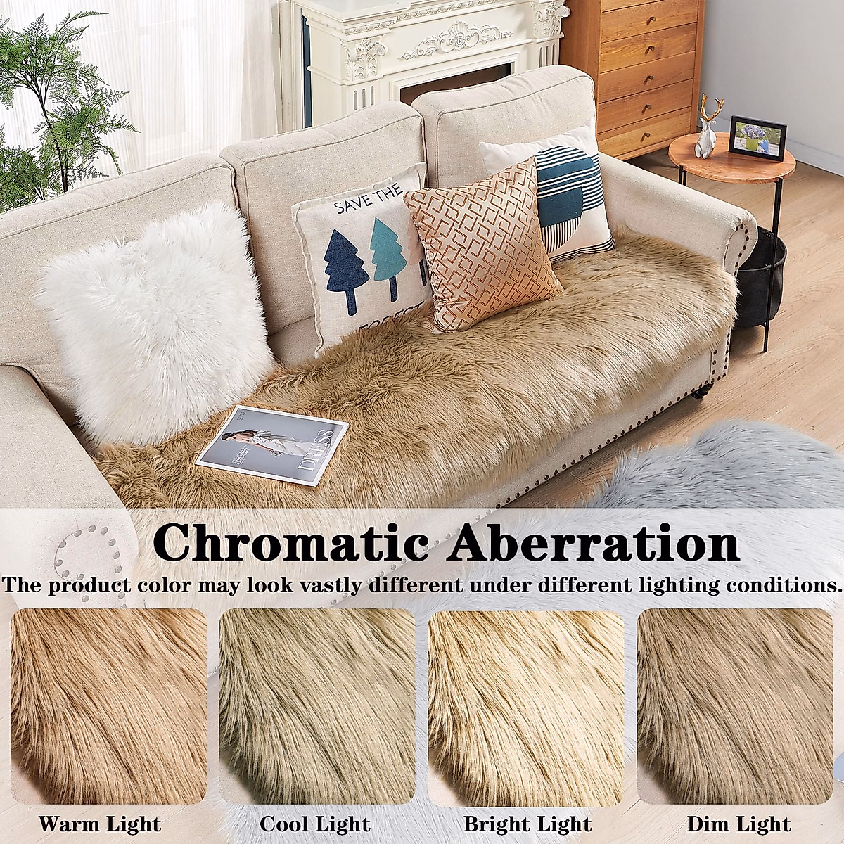 DXGJOKR Faux Fur Rug, Sheepskin Rug, Fluffy Rug, Shag Rug, Fuzzy Rugs for Bedroom, Small Area Rug Bedside Rug Ultra Soft Plush Rug, Machine Washable Rug (Camel, 2x3ft Sheepskin)