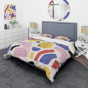 DESIGN ART Designart 'Organic and Elements in Red Yellow and Pink' Modern Duvet Cover Comforter Set Full/Queen Cover + Comforter + 2 Shams 4 Piece