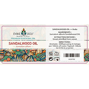 EVOKE OCCU Sandalwood Essential Oil 4 Fl Oz, Pure Sandalwood Oil for Diffuser Candle Soap Making - 118ml