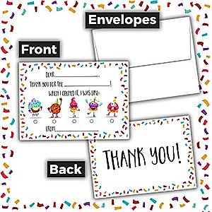 Kids Fill in the Blank Thank You Cards - 25 Cards Including Envelopes - Fun Gender Neutral Thank You Notes For Boys or Girls