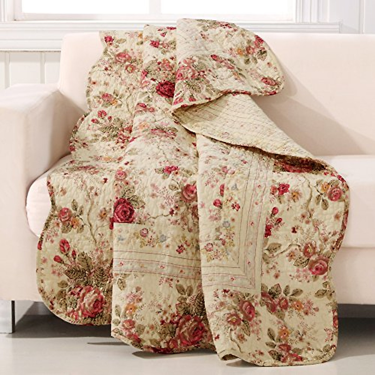 Greenland Home Antique Rose Throw Blanket, Full, Ecru & Blooming Prairie Throw Blanket, Full, Multi