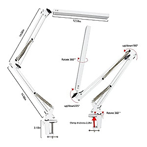 YUHU LED Desk Lamp, Metal Swing Arm Desk Lamp, with Fixture, Desk Lamp with clamp, 3 Color Modes, 10 Levels of Brightness, with Memory Function, Suitable for Home, Office, Reading (White)