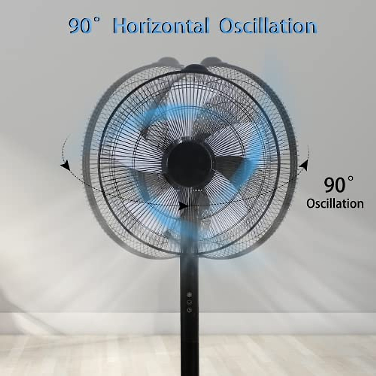HealSmart 15" Adjustable 12 Levels Speed Pedestal Stand Fan with Remote Control for Indoor, Home, Office and College Dorm Use, 90 Degree Horizontal Oscillating, 9 Hours Timer, Black,2-Pack