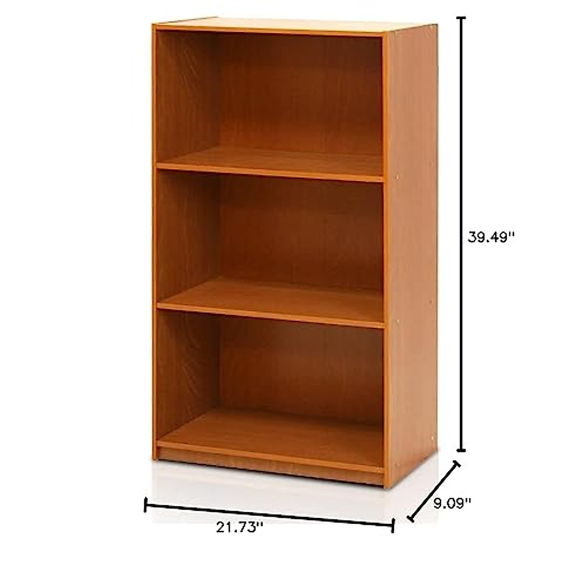 Furinno Basic 3-Tier Bookcase Storage Shelves, Light Cherry