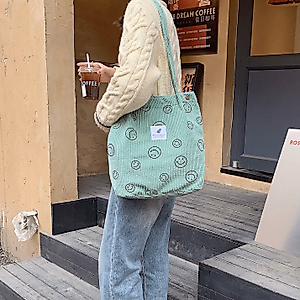 JARKJARD Corduroy Tote Bag Aesthetic Cute Tote Bags Large School Shoulder Bags for Teen Girls Trendy Stuff(Green)