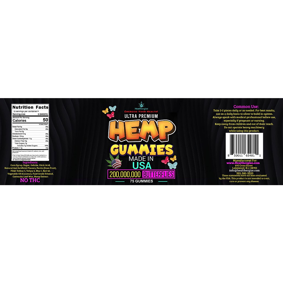 2Pack Hemp Gummies-Premium Hemp Oil Gummy Bears Butterfly Shape-Promote Peace and Relaxation, Back, Hair, Skin-Gomitas para Dormir-Made in USA