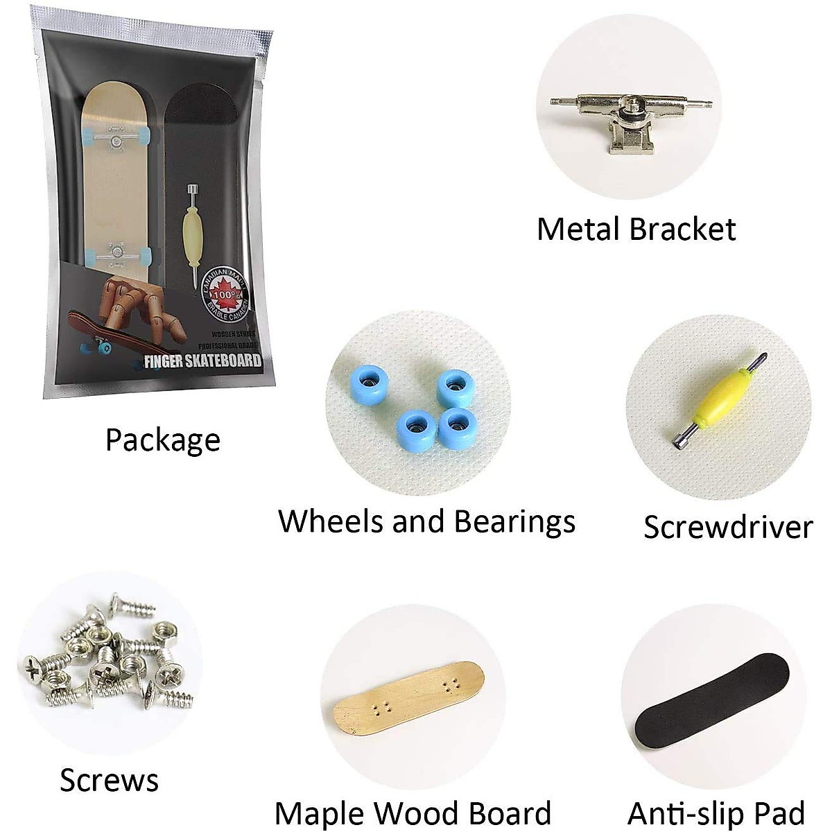 HAPTIME Fingerboard Finger Skateboards for Kids, Mini Maple Finger Board with Wooden Board, Professional Bearing and Wheels