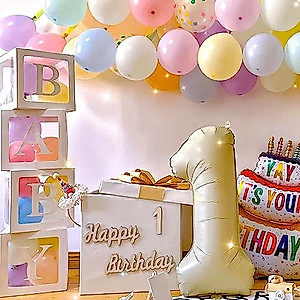 EAF Baby Boxes with Letters for Baby Shower, 4 Pcs Clear Balloon Blocks with 8 Letters for Gender Reveal Decorations and Baby Shower Decorations (White)