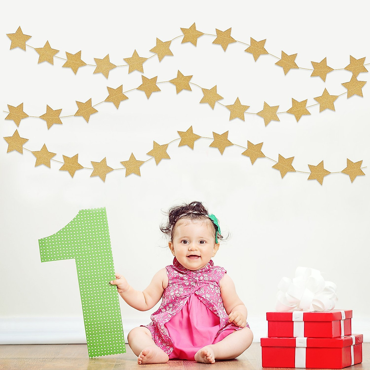 Whaline Star Paper Garland Gold Bunting Banner Hanging Decoration for Wedding Holiday Party Birthday, 660 Inches