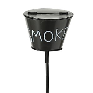 Outdoor Smoke Ashtray, Lidded Bucket on Stake with Prong Post, Garden Style, Black Lacquered Iron, 6 x 6 x 43 1/4 Inches (15 x 15 x 110 cm)