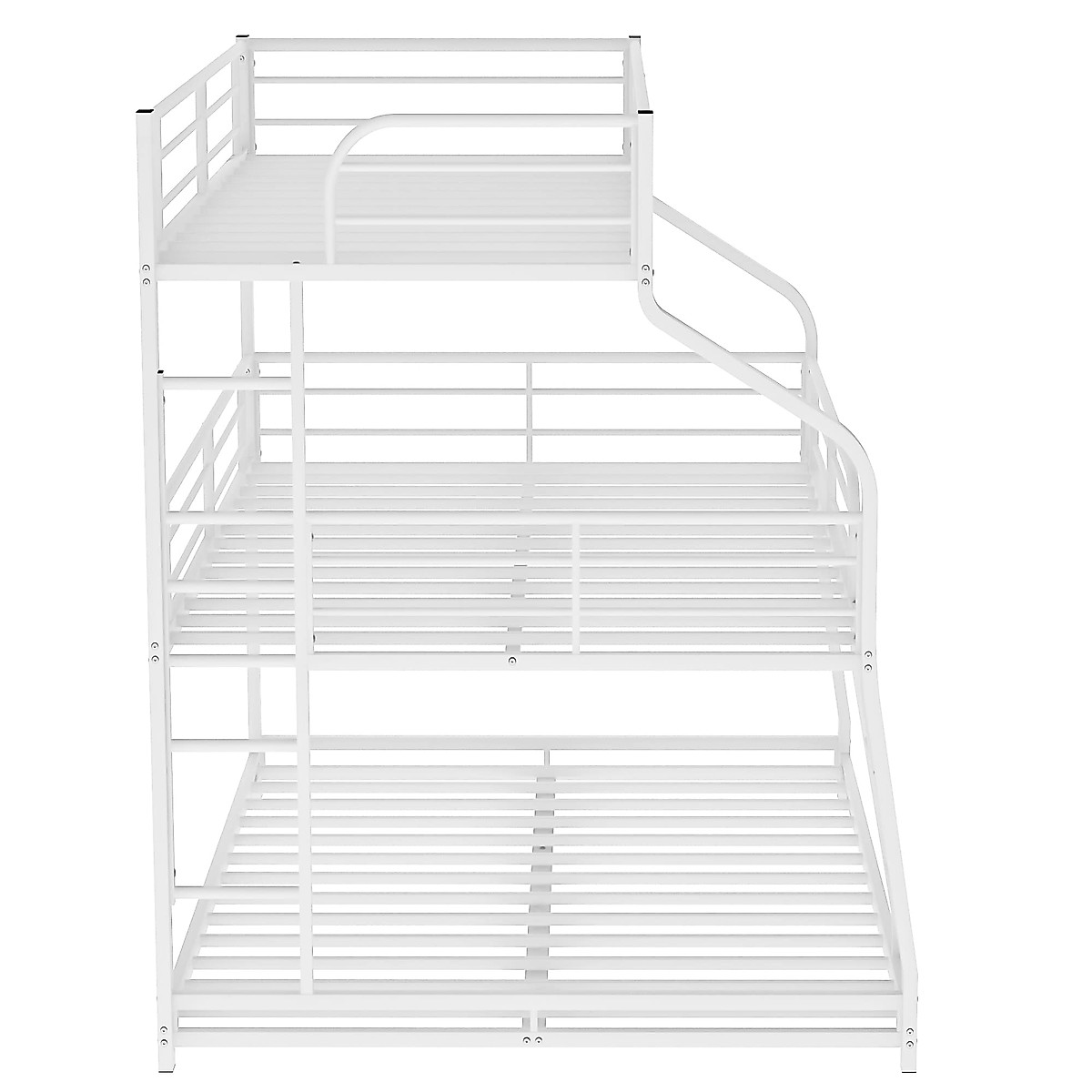 Triple Bunk Beds Twin XL/Full XL/Queen, Made of Heavy Duty Steel with Ladders and Full-Length Guardrails for Boys, Girls, Teens (White)