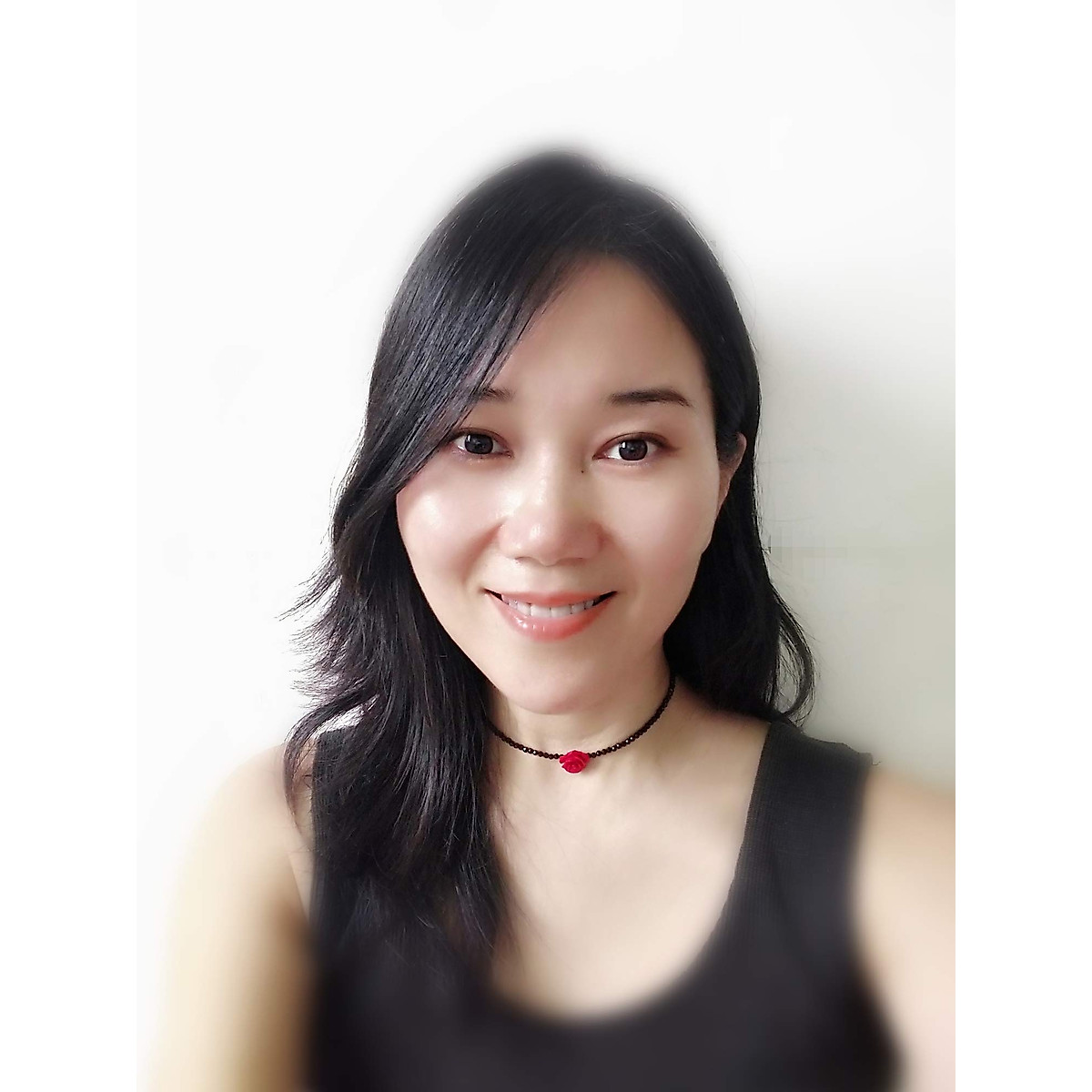 CF100 Black Choker With Red Rose, 925 Sterling Silver Black Spinel Beads Flower Red Rose Choker 13+2” (Red Rose