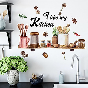 Kitchenware Utensil Shelf Wall Stickers, sacinora I Love My Kitchen DIY Wall Decals Removable Vinyl Peel and Stick for Kitchen Dining Restaurant Baking Room Bar Home Decor