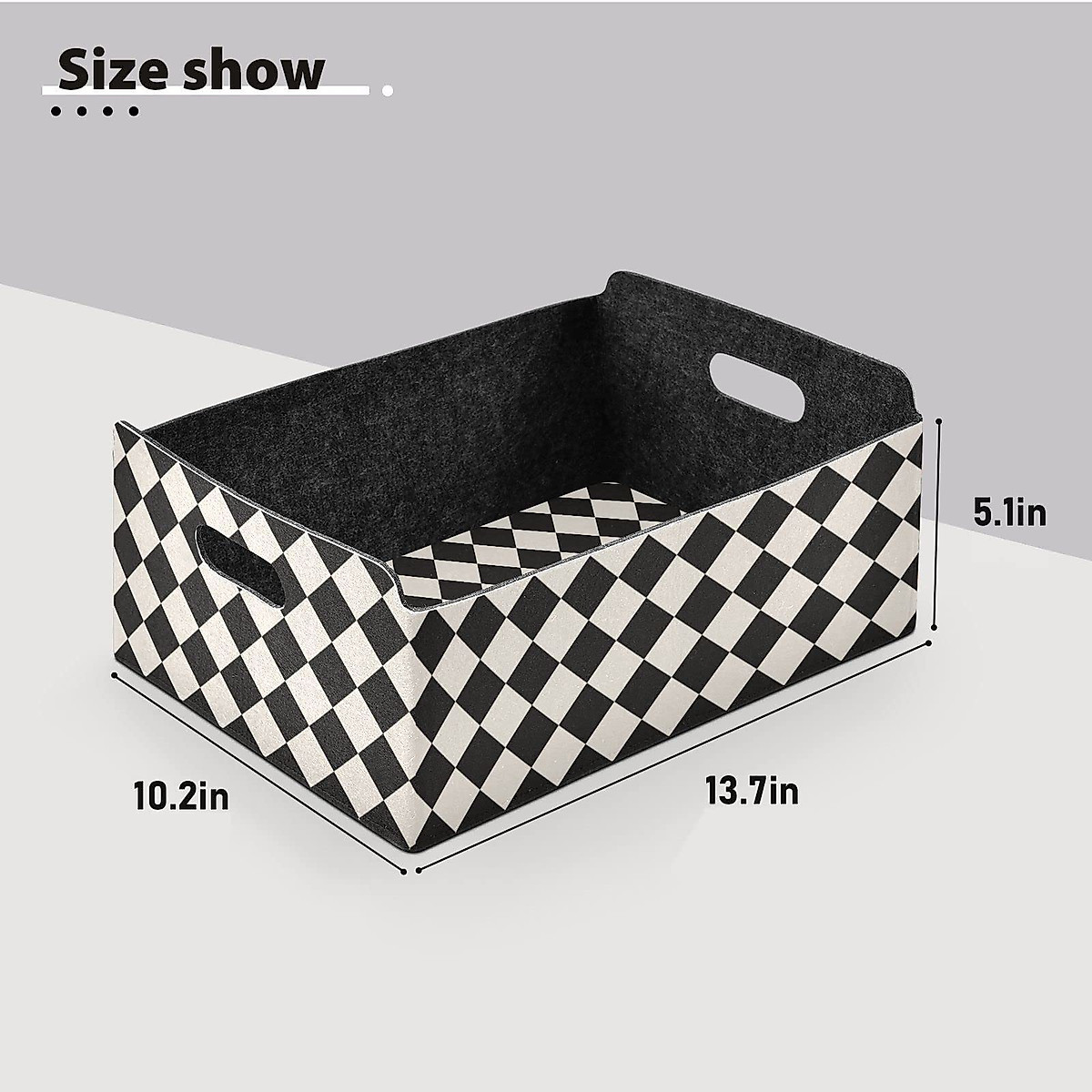 CaTaKu Foldable Storage Basket Black and White Checkered Collapsible Felt Storage Bins with Handle Drawer Organizer Bin Cube Shelf Box for Organizing Closet Clothes Office Books Bedroom