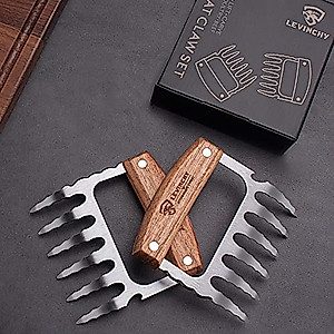 LEVINCHY Meat Claws Shredders Claws 2-Piece Set Meat Forks Meat Shredding Claws BBQ Grill Tools, Blade with Bottle Opener and Cutter, Large Wooden Handle