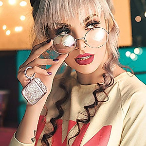 ULAK Glitter Case for AirPods 1 & 2, Stylish Design AirPods Case Cover for Women Girls, Luxury Bling Sparkle Leather Airpod case 2nd Generation Shockproof Protective Cover with Keychain, Rose Gold