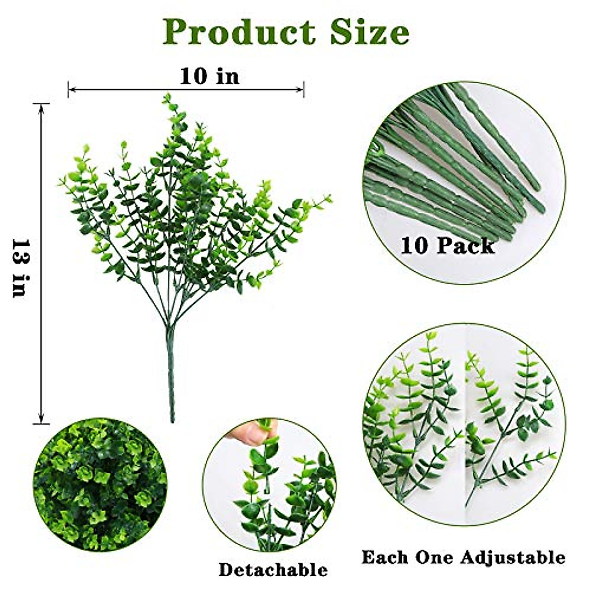 summer flower 10 Pack Artificial Boxwood Stems for Outdoors, Unfading in The Sun Plastic Faux Plants,Fake Foliage Shrubs Greenery for Garden,Office,Patio,Wedding,Farmhouse Indoor Decoration