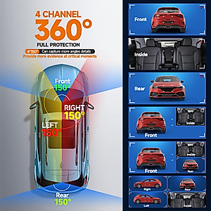 360° Dash Cam Front and Rear, 4 Channel FHD 4 * 1080P, Voice Control, CPL Filter, Car Camera with WiFi, Front 2K+1080P*2 Dash Camera for Cars, Free 128GB SD Card, Night Vision, 24H Parking Mode