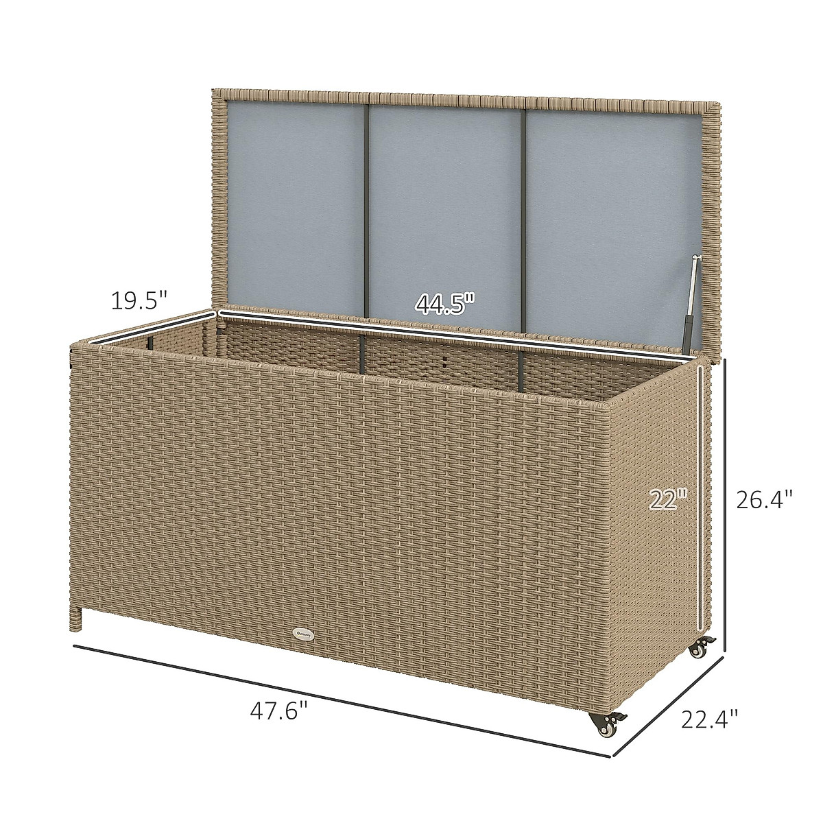 Outsunny 83 Gallon Deck Box, Large Outdoor Storage Chest, PE Wicker Trunk for Outside on Wheels for Garden Tools, Pool Supplies & Patio Furniture Cushions, Brown