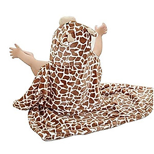 Baby Hooded Bathrobe Animal Bathrobe Fleece Blanket (Brown Giraffe)