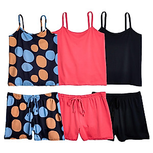 Real Essentials 3 Pack: Women's Super Soft Pajamas - Cute and Comfortable Cami PJ Lounge Short and Top Set,Set 6, X-Large