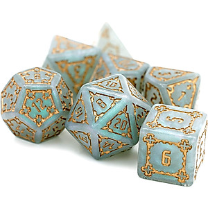 cusdie 7 Pcs 25mm Giant DND Dice with Dragon Eye Dice Bag, Polyhedral Dice Set, D&D Dice for Dungeons and Dragons Pathfinder RPG MTG (Gray Green)