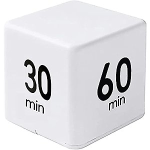 Cube Timer, Kitchen Timer for Time Management and Countdown Settings 15-20-30-60 Minutes （White