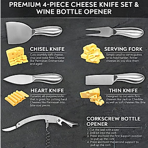 Handcrafted Italian Olive Wood Cheese & Charcuterie Board Set with Unique Blue Resin Artwork - Cutting Board Comes with 4 Cheese Knives, 2 Dipping Bowls & Corkscrew Wine Opener (Blue)