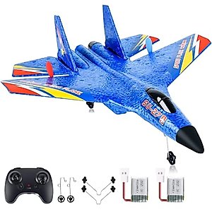 OUSEXI Blue RC Airplane Comes with 2 Batteries, 2.4 GHZ 2 Channels Remote Control Aircraft for Beginners,Outdoor Foam RC Airplane for Kids(with Night Light)