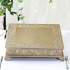 Efavormart 22” Gold Square Embossed Metal Cake Plateau Stand Riser Wedding Birthday Party Dessert Cake Pedestal Display Plate