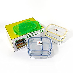 JINAMART Glass Food Containers with Airtight, Leak Proof, BPA Free Lids (Set of 4 Food storage Containers - 2 Bento Boxes, 2 Full Containers)