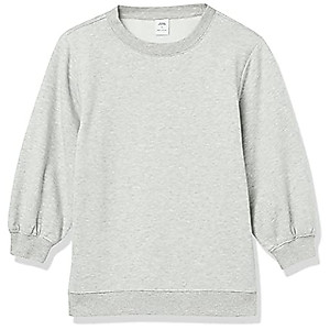 Amazon Essentials Women's Fleece Sleeve Detail Crewneck Sweatshirt, Grey Heather, X-Large