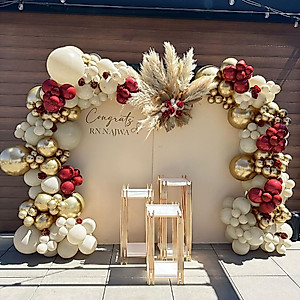 Burgundy Gold Balloons Garland Double Stuffed Wine Red Sand White Balloons Metallic Gold Latex Balloons Arch Kit for Bridal Wedding Christmas Baby Shower Birthday Party Decoration