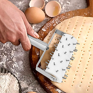 Benison-NY Dough Docker Roller - Professional Kitchen Quality, Heavy-Duty, Stainless Steel, White, Pin Puncher Pricker for Pizza Cookie Pastry Pie, Small Medium
