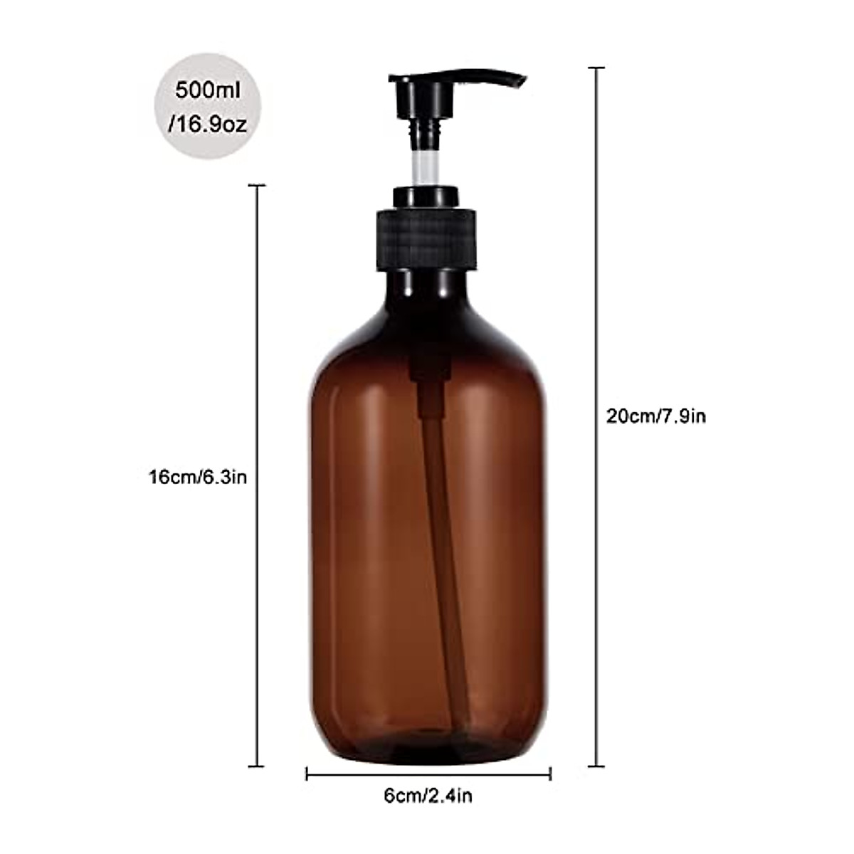 sdoot Shampoo Bottles with Pump, 17oz Refillable Amber Plastic Pump Dispenser Bottle for Soap Shampoo Conditioner, 2 Pack
