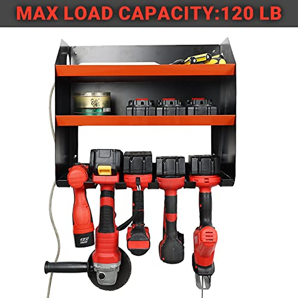 Wallmaster Power Tool Organizer, Wall Mount Drill Holder Garage Storage Tool Shelf Heavy Duty Steel Cordless D Upgraded Drill Charging Station Perfect for Father's Gift