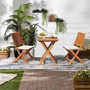 Devoko Outdoor 3 Piece Folding Patio Bistro Set Acacia Wood Bistro Table and Chairs Set of 2 for Garden Poolside Backyard Balcony Porch Deck