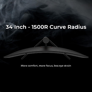 Deco Gear 34" 3440x1440 21:9 Ultrawide Curved Monitor, 180Hz, HDR10, 4000:1 Contrast Ratio, 99% sRGB, 16.7 Million Colors, Adaptive Sync, Blue Light Reduction