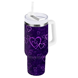 MCHIVER Hearts Purple 40 oz Tumbler with Handle and Straw Stainless Steel Vacuum Water Bottle Leak-proof Travel Coffee Mug Insulated Water Bottle for Hot Cold Beverages