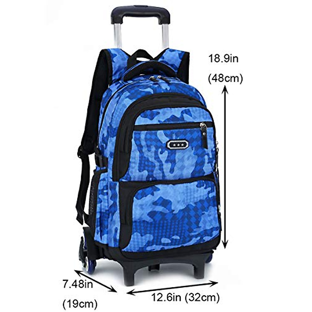 LAMOGRAFY Camo Prints Kids Rolling Backpack Trolley Schoolbag Wheeled Travel suitcase Boys Blue-two Wheels
