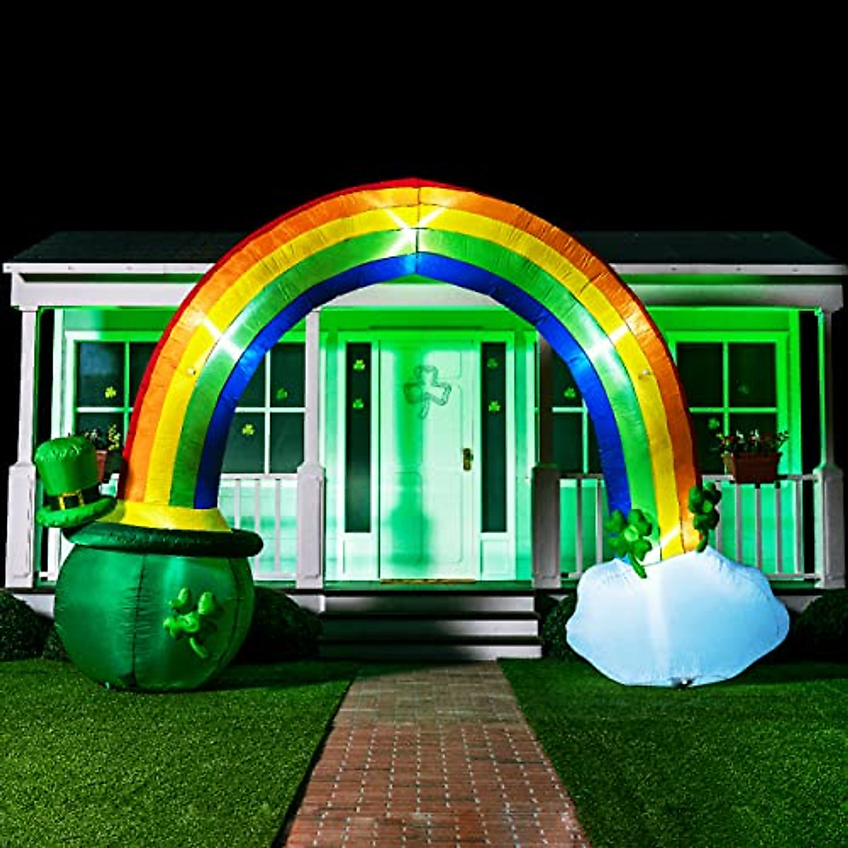 Joiedomi 14ft Long 10 FT Tall St Patrick Inflatable Rainbow Arch with LED Light Build-in Cauldron Pot of Gold Inflatable Yard Garden Decorations, Indoor and Outdoor Theme Party Decor, Lawn Decor
