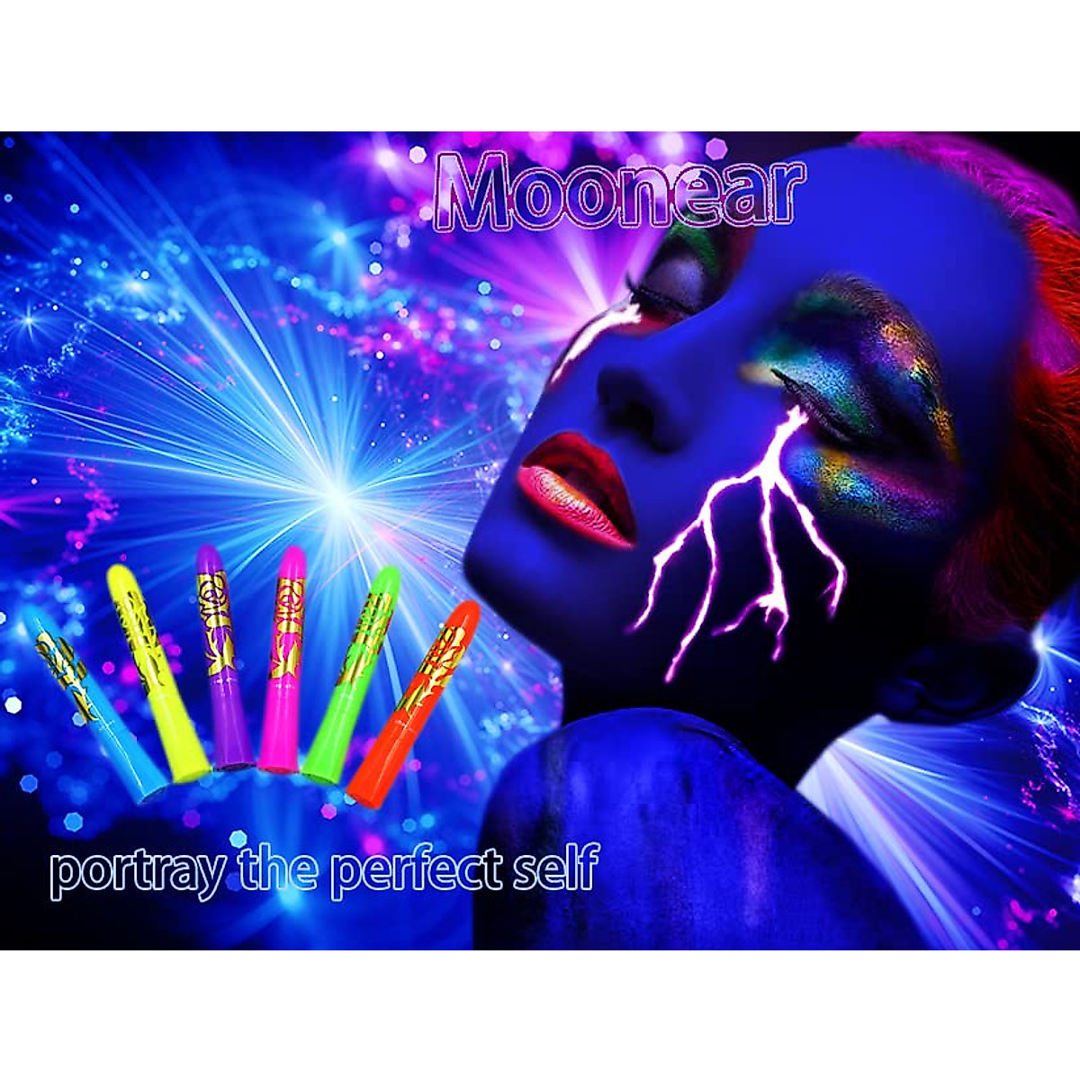 Glow in The Black Light Face Paint Crayons Kit, UV Black Light Makeup Neon Face and Body Paint Sticks Markers for Mardi Gras Halloween Masquerades Makeup