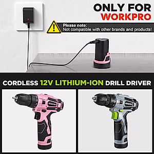 WORKPRO 12V Battery Pack Charger Only Compatible with WORKPRO Cordless 12V Lithium-ion Drill Driver (Model: W004576A, W004577A, W122044AE and W122045AE), not for Other Drills