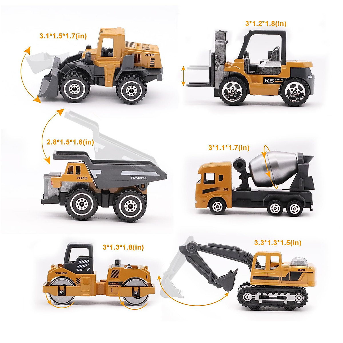 Childom Alloy Construction Engineering Vehicle Toys Set 12 Pack Stacker,Big Forklift,Heavy Duty Roller,Excavator,Heavy Transport Vehicle,Engineering Mixer Set for Kids Boys